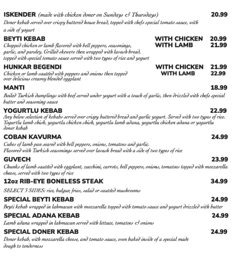 TURKISH KEBAB HOUSE| MENU